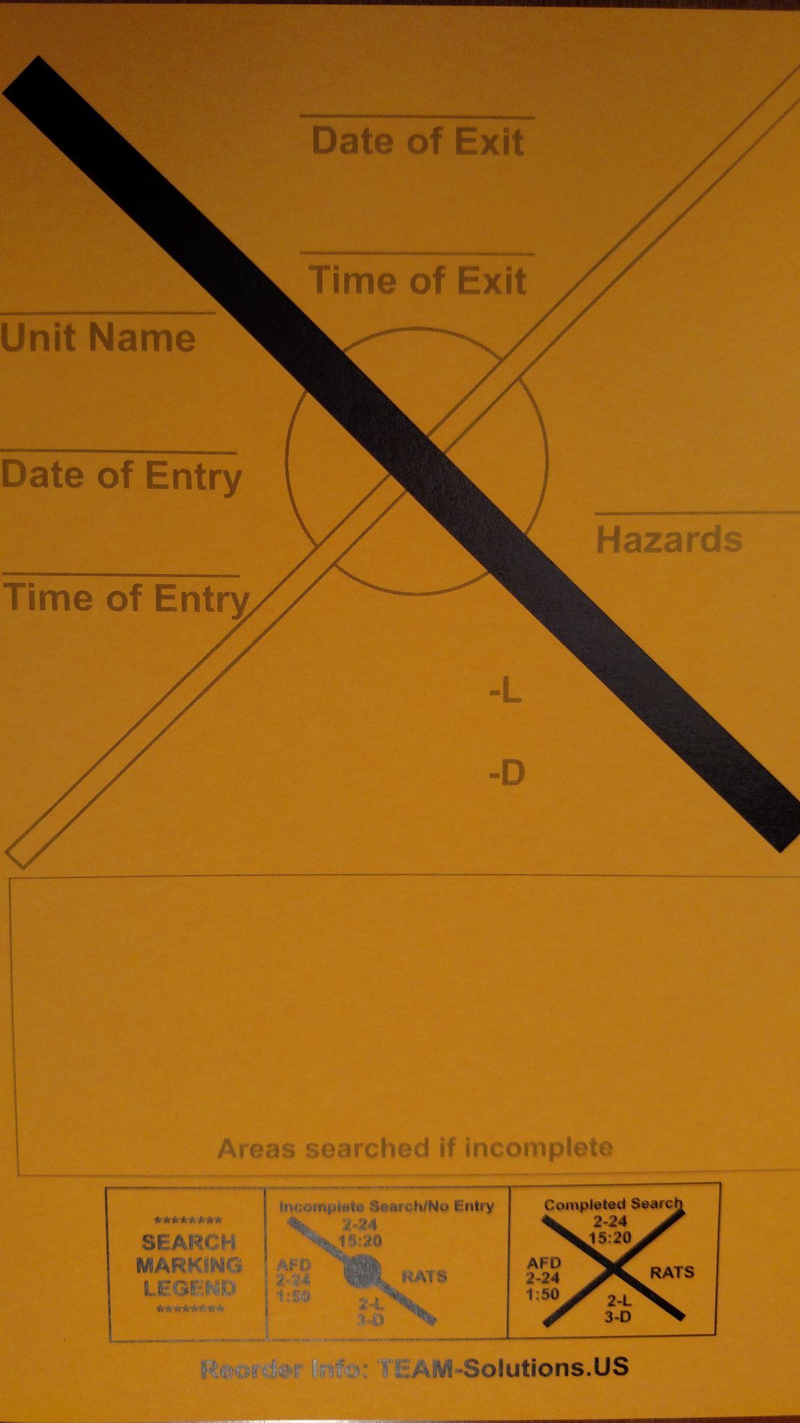 Pre-Printed FEMA Search Marking Sticker - Disaster Decal