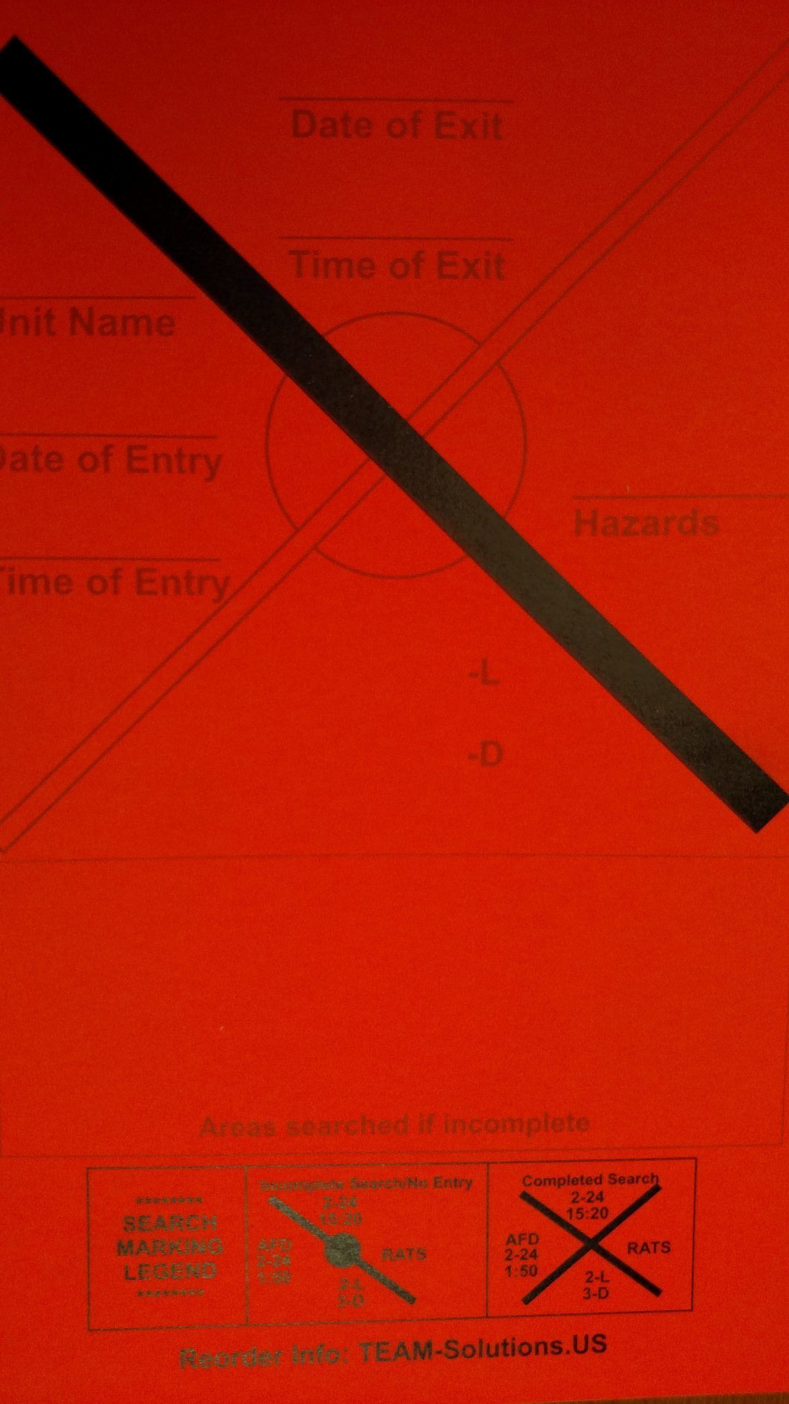 Pre-Printed FEMA Search Marking Sticker - Disaster Decal