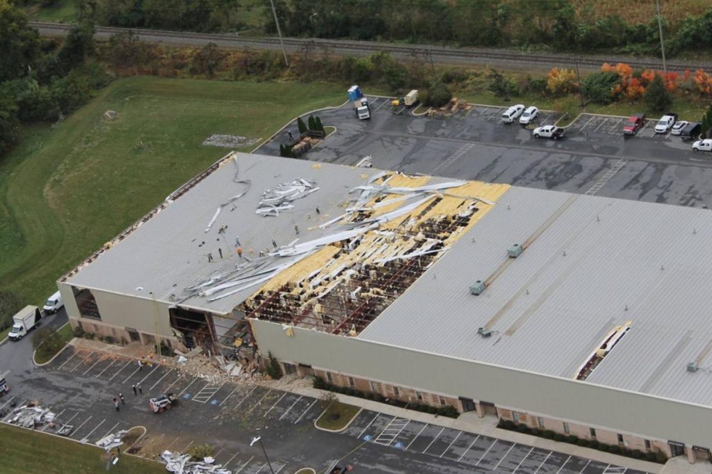 warehouse damaged by tornado