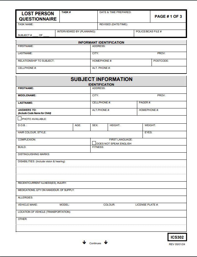 ICS302 Lost Person Questionnaire > TEAM Solutions