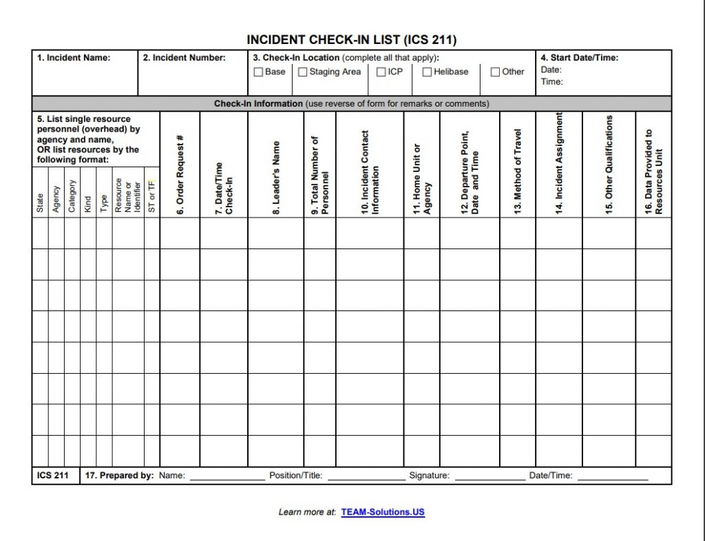 ICS 211 FEMA Check in