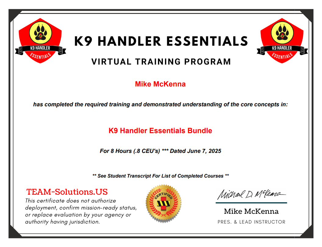 K9 Handler Essentials Certification Online – TEAM Solutions